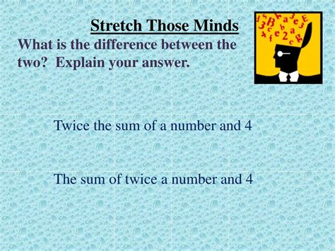 PPT Twice The Sum Of A Number And 4 The Sum Of Twice A Number And 4 PowerPoint Presentation