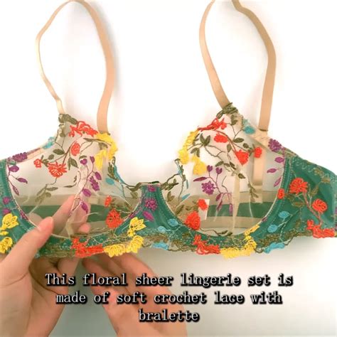 Womens 2 Piece Lace Embroidered Bralette Floral Lingerie Set Bridal