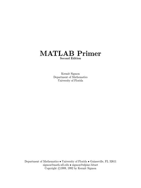 Matlab Primer Download Free Pdf Matrix Mathematics Parameter