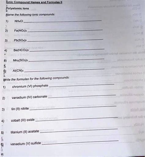 solved ionic compound names and formulas of polyatomic ions name the