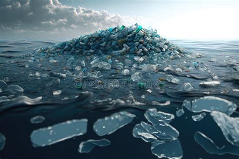 Plastic Bottles And Plastic Parts Float Underwater In The Ocean And