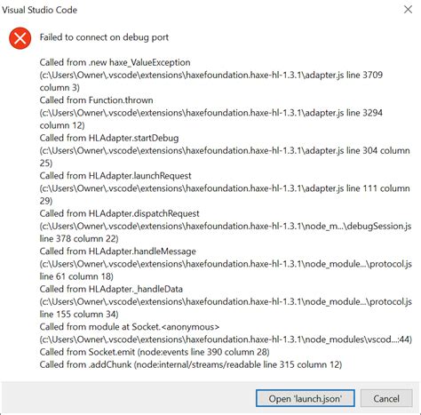 Error Debugging In Vscode Failed To Connect On Debug Port · Issue 109