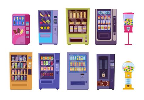 자동판매기 자동판매 소비재 고립된 커피판매기 만화 미니멀리즘 프리미엄 벡터