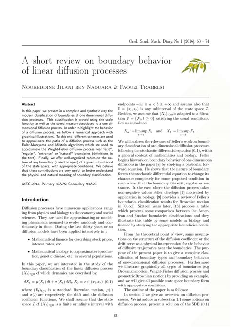 PDF A Short Review On Boundary Behavior Of Linear Diffusion Processes