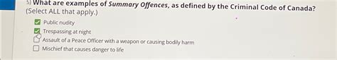 Solved What Are Examples Of Summary Offences As Defined By