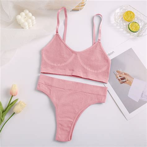 Finetoo Women Seamless Underwear Set Sexy Fitness Woman Top Thong