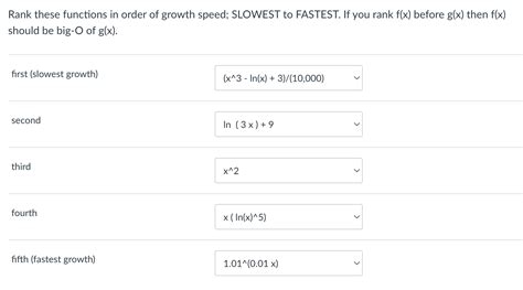 Solved Rank These Functions In Order Of Growth Speed