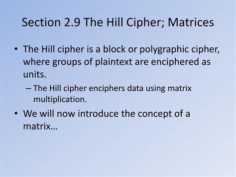ppt section 2 9 the hill cipher matrices powerpoint presentation