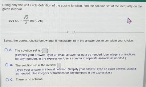 Solved Using only the unit circle definition of the cosine | Chegg.com