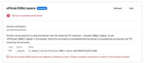 having trouble verifying my domain name with txt record vercel