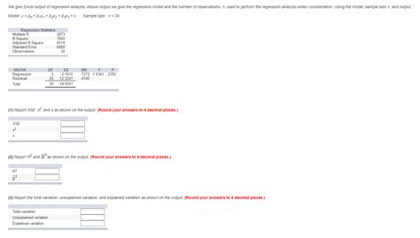 Solved We Give Excel Output Of Regression Analysis Above Chegg