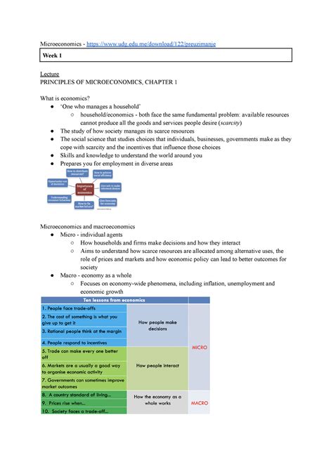 Economics Week 1 Notes From Lecture 1 Microeconomics Download122preuzimanje Week
