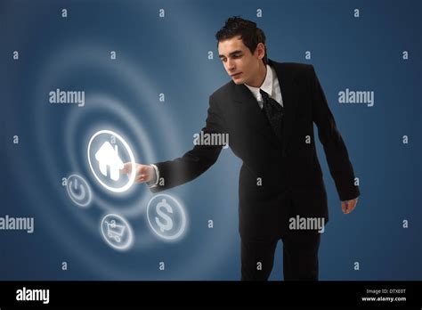 Business Man Pressing Button Stock Photo Alamy