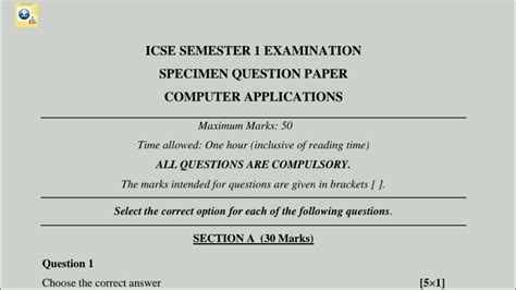 Semester 1 Icse Computer Specimen Question Paper Solved Full