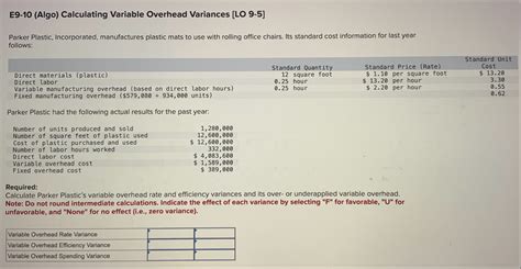 solved e9 10 algo ﻿calculating variable overhead variances