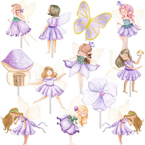Purple Fairy Party Cupcake Toppers Fairies Party Cupcake Toppers 24pcs Fairy Garden Party Cake