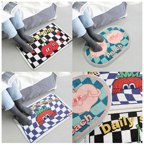 3종 러블리키치미니러그 체크패턴러그 체리 딸기 피치 미니러그 에이블리