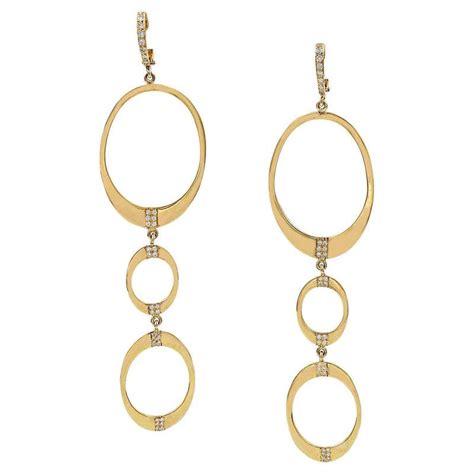 Yellow Gold Diamond Hoop Dangle Circle Earrings 14k Rnd31ctw French