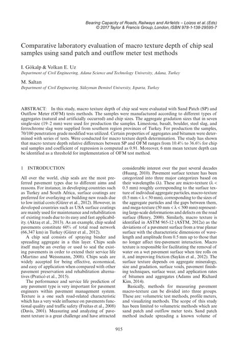 Pdf Comparative Laboratory Evaluation Of Macro Texture Depth Of Chip