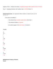 Day Simplifying Radicals With Variables Notes And Practice Algebra Part Radicals