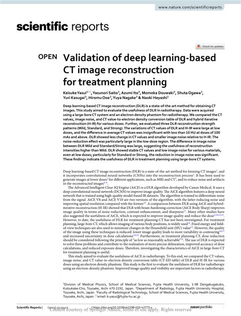 Pdf Validation Of Deep Learning Based Ct Image Reconstruction For Treatment Planning