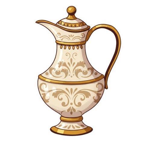 Ornate Beige And Gold Pitcher With Floral Pattern Stock Illustration Illustration Of Kitchen