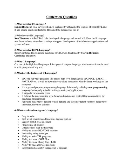 C And C Interview Questions Pdf Class Computer Programming