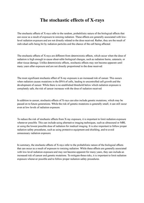 The Stochastic Effects Of X The Stochastic Effects Of X Rays The