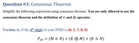 solved question 3 consensus theorem simplify the following
