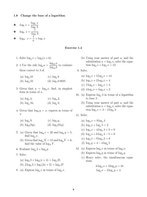 Log Exercise For Yr10 Fp Maths Pdf