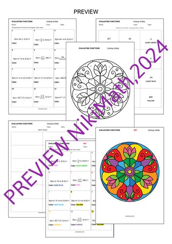 Evaluating Functions Coloring Activity Color By Code Teaching Resources