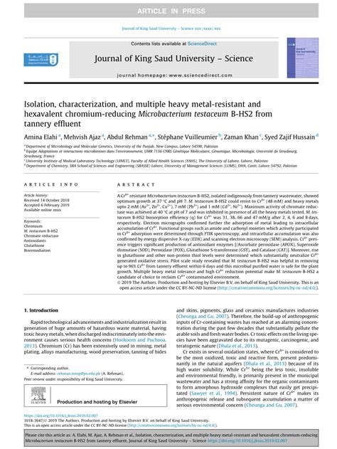 Pdf Isolation Characterization And Multiple Heavy Metal Resistant