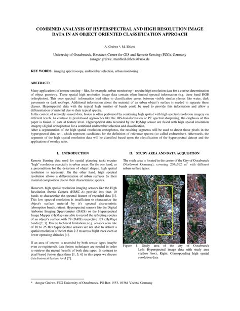 Pdf Combined Analysis Of Hyperspectral And High Resolution Image Data In An Object Oriented