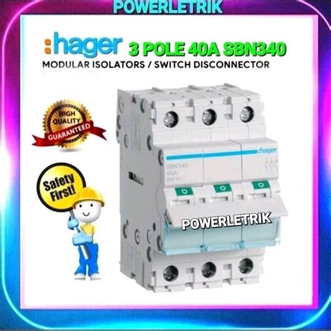 💯 Original🔥 Hager Sbn340 3 Pole 40a Isolator Switch Disconnection 400v