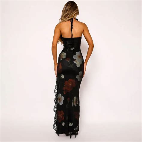 Floral Printed Mesh Lace Tube Dress Newme