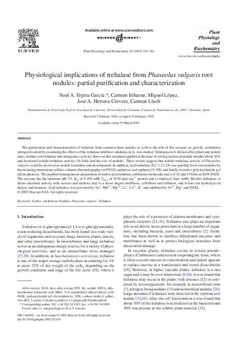 Pdf Physiological Implications Of Trehalase From Phaseolus Vulgaris Root Nodules Partial