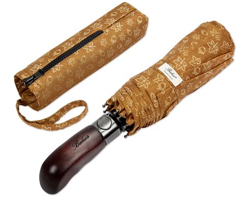 Folding Double Canopy Umbrella With Real Wood Handle Maple Leaves