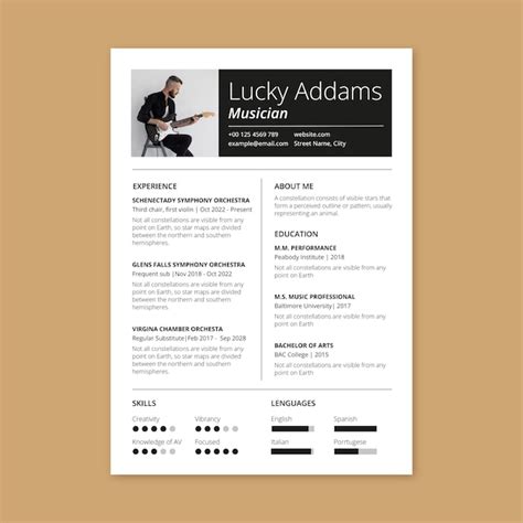 Free Vector Simple Monocolor Musician Resume