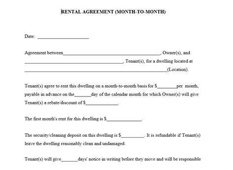 Free Printable Lease Agreement Month To Month Download Free Printable