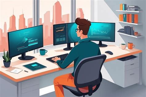 Premium AI Image Illustrate A Person With A Dual Monitor Setup For Enhanced Productivity