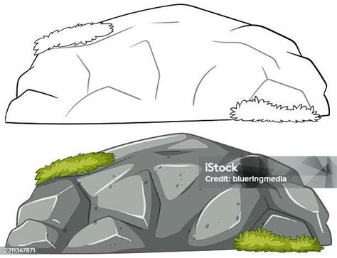 잔디가 있는 만화 바위의 벡터 일러스트레이션 다양한 사용을 위한 깨끗한 선과 간단한 색상 팔레트를 특징으로 합니다 0명에 대한 스톡 벡터 아트 및 기타 이미지 Istock