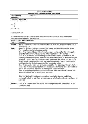 Physics A-Level Year 1 Lesson - EMF and Internal Resistance (PowerPoint ...