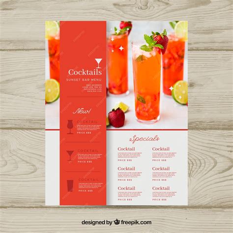 Modello Di Menu Cocktail Con Foto Vettore Gratis