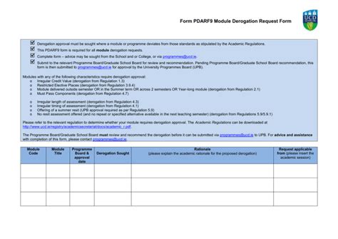 Form Pdarf9 Module Derogation Request