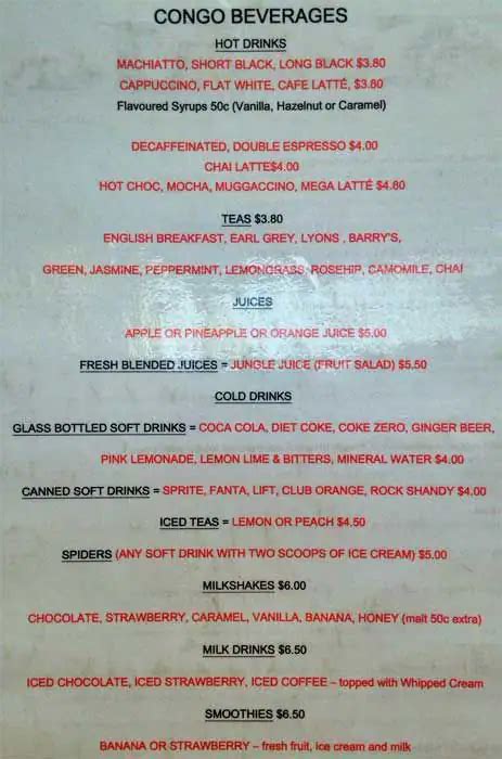 Menu At Cafe Congo Coogee