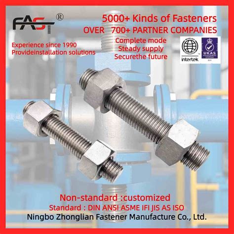 Astm B165 B8 Threaded Stud For Petrochemical Pipe Flange Assembly