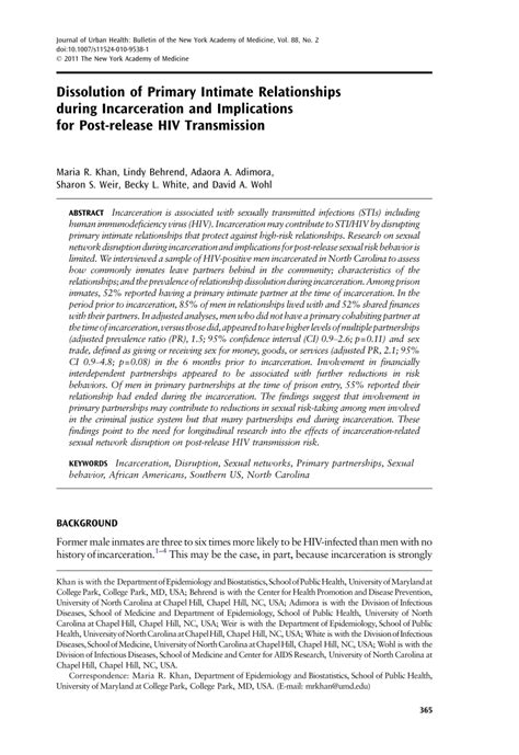PDF Dissolution Of Primary Intimate Relationships During Incarceration And Implications For