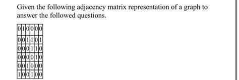 Solved Given The Following Adjacency Matrix Representation
