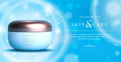 피부 관리 제품을위한 우아한 화장품 배경 크림 항아리 고급 페이셜 크림 화장품 광고에 대한 벡터 3d 아름다운 전단지 또는 배너 블루 화장품 프리미엄 크림 템플릿입니다