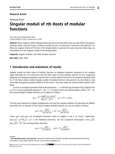 pdf singular moduli of rth roots of modular functions